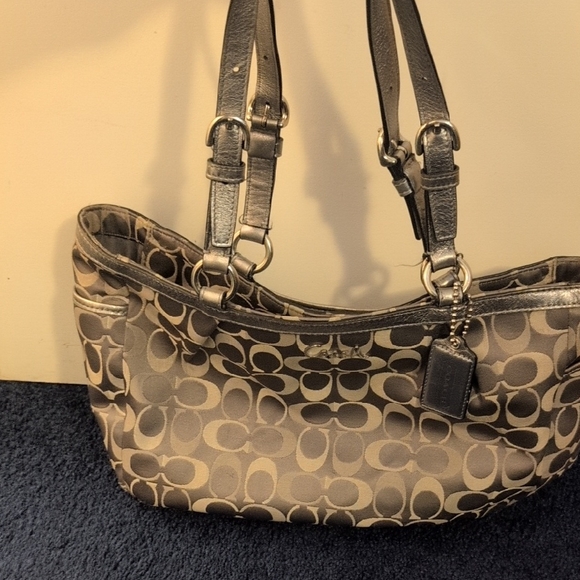 Coach | Bags | Coach Metallic Gray Signature Shoulder Bag | Poshmark